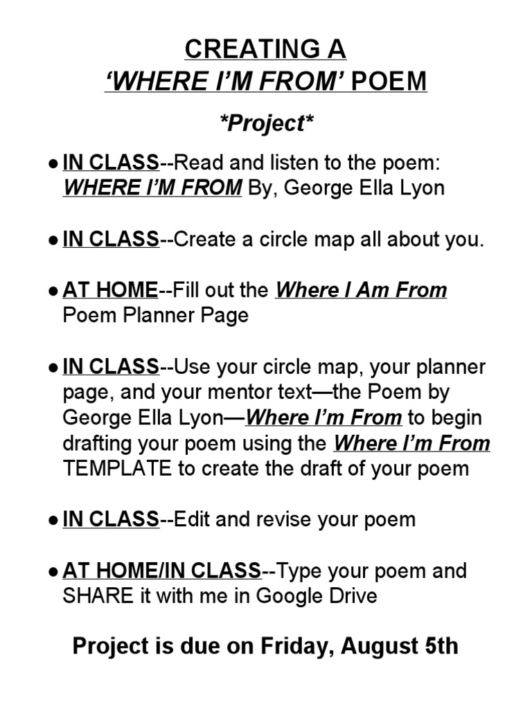 Creating Where Im From Poem | PDF