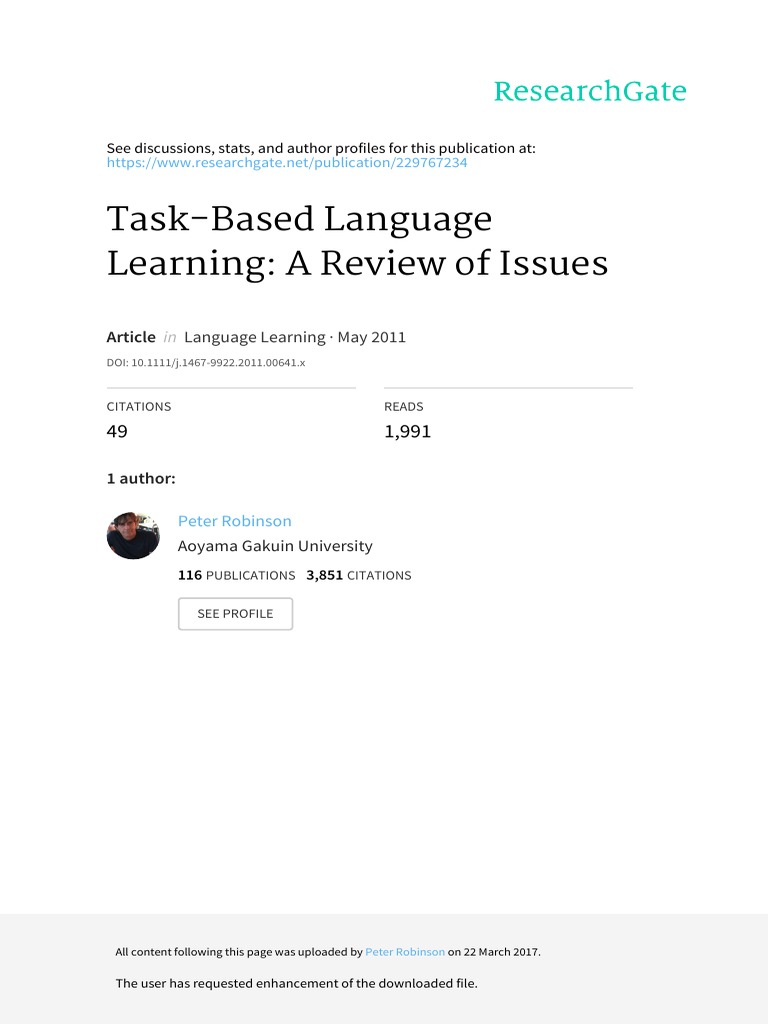 Task-Based Language Learning A Review of Issues | PDF | Second Language ...