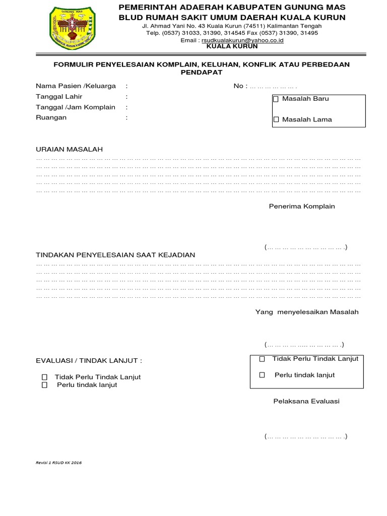 Formulir Penyelesaian Komplain | PDF