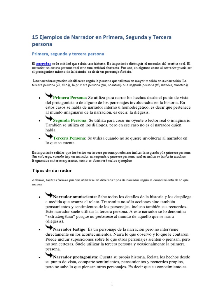 Ejemplos de narrador en primera persona.docx | Narración | Cuentacuentos