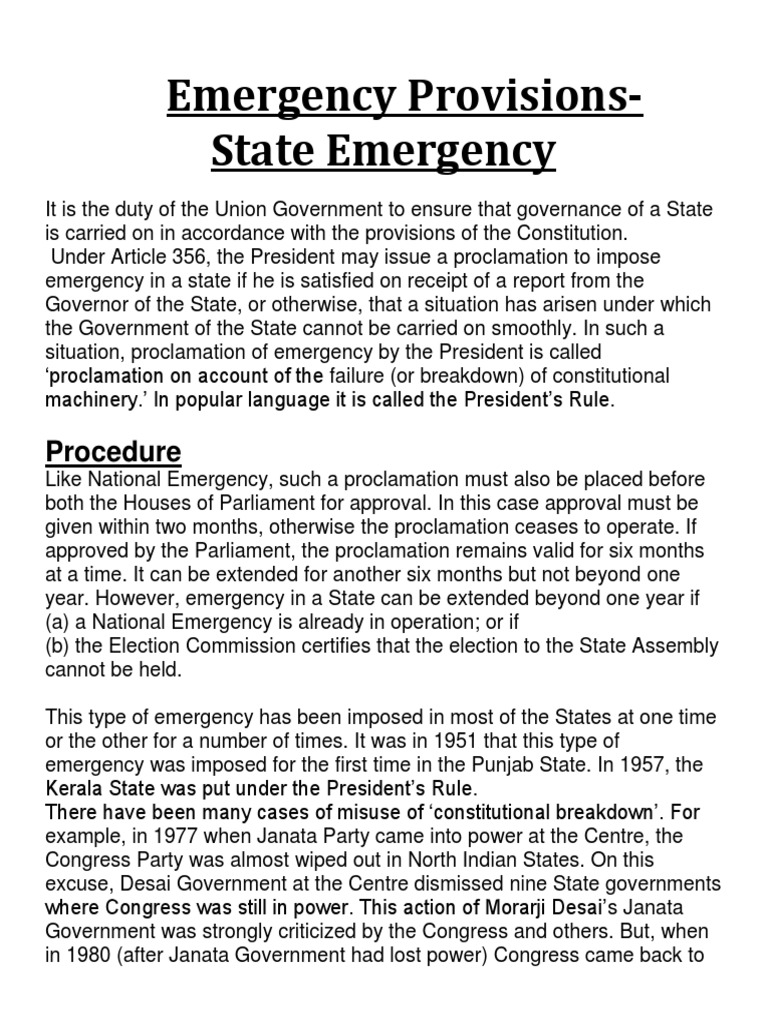 Emergency Provisions-State Emergency: Procedure | PDF | Political ...