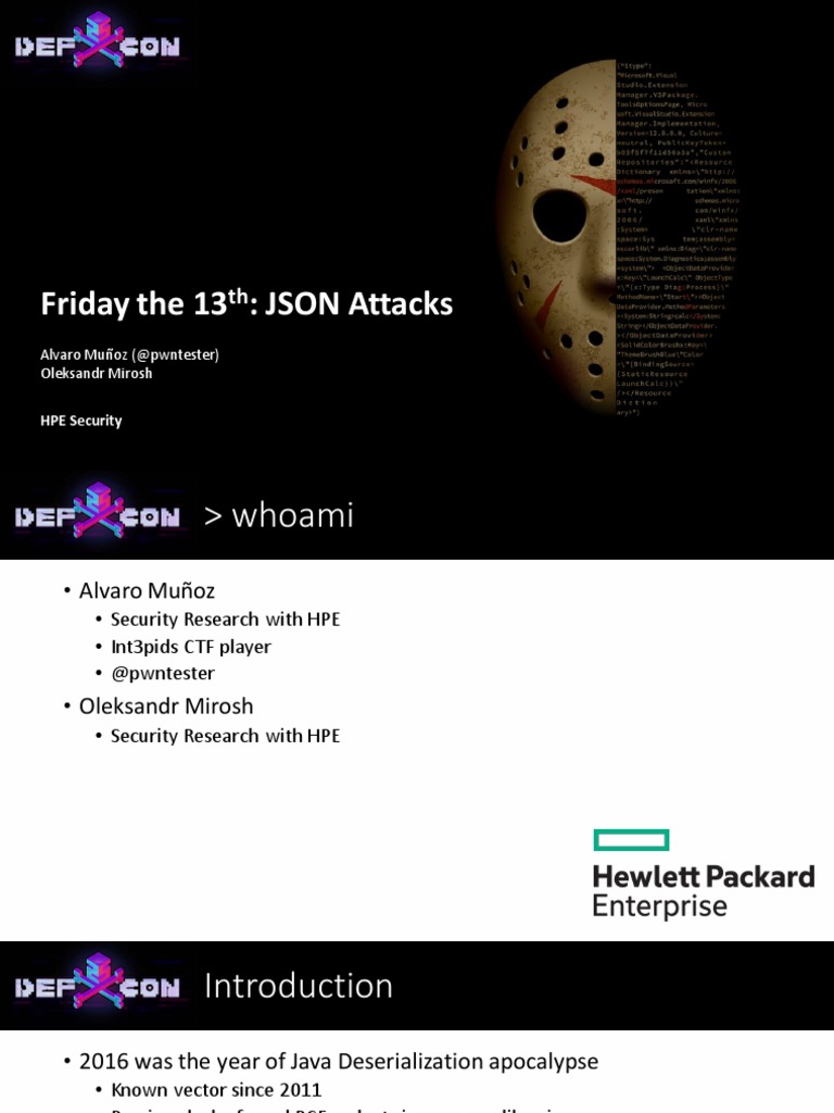 DEFCON 25 Alvaro Munoz JSON Attacks PDF | PDF | Json | Constructor ...
