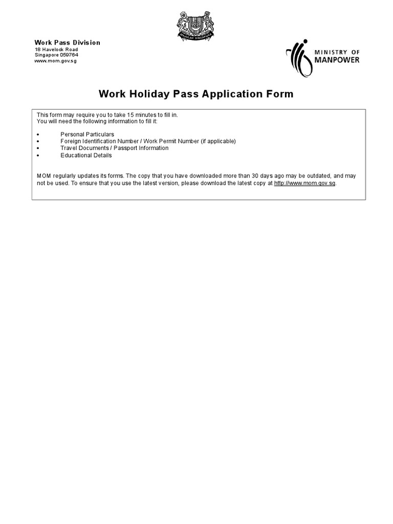 Work Holiday Pass Application Form | PDF | Identity Document ...