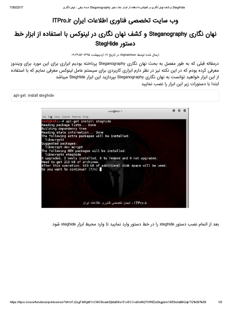 نهان نگاری Steganography و کشف نهان نگاری در لینوکس با استفاده از ابزار خط دستور StegHide | PDF