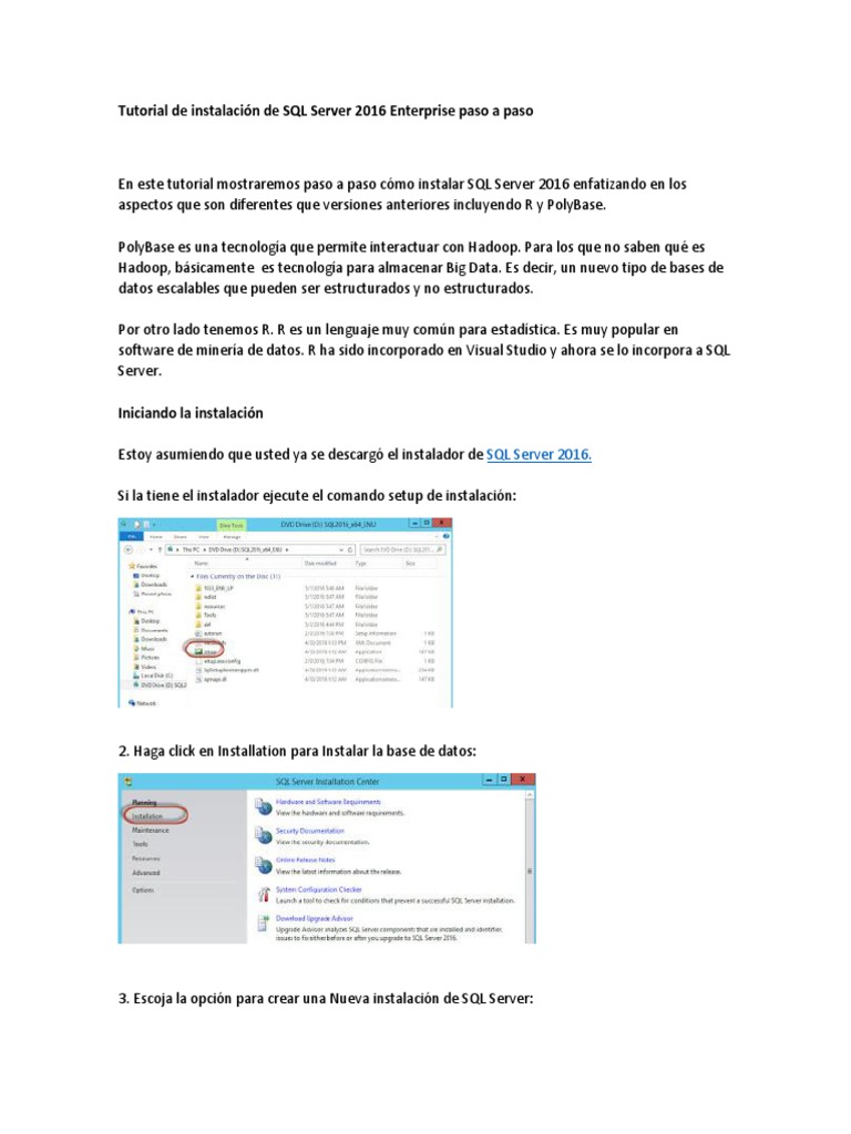 Tutorial de Instalación de SQL Server 2016 Enterprise Paso A Paso | PDF ...