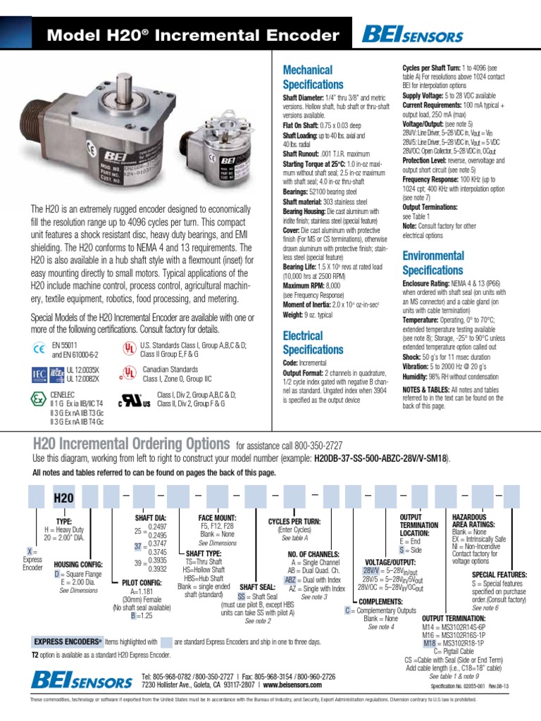 h20 Optical Incremental Encoder | PDF | Electrical Components | Electronics