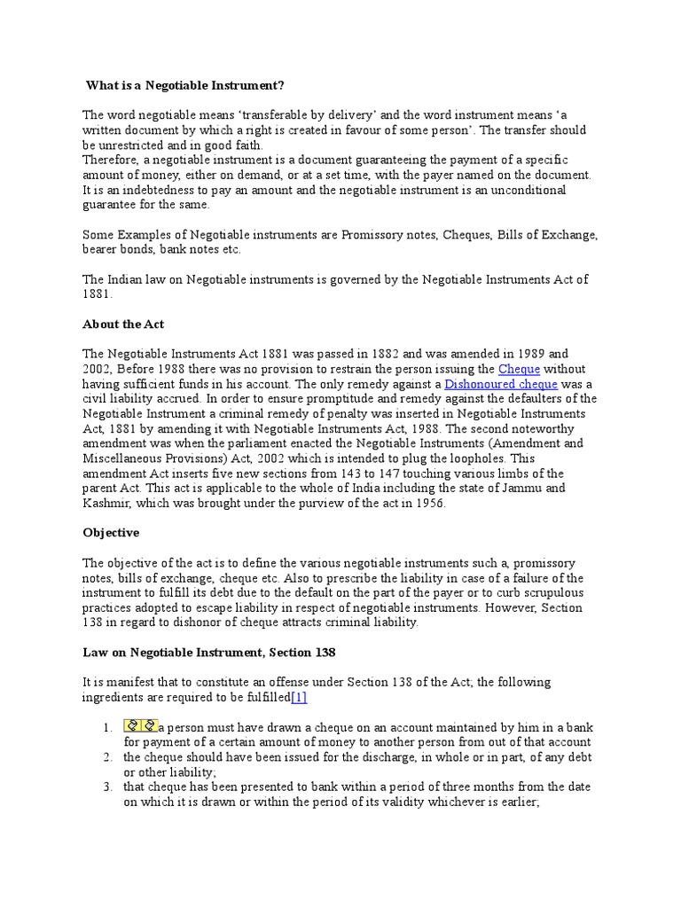 Notice Under Negotiable Instruments Act Regarding Dishonour Cheque ...