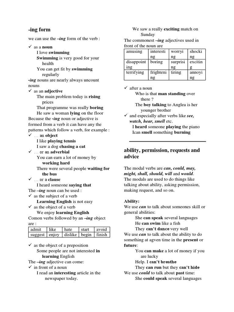 Ing Form: Swimming Is Very Good For Your | Download Free PDF | Verb ...