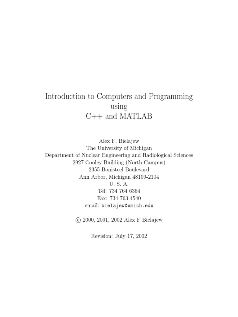 Bielajew, A. F. - Introduction To Computers and Programming Using C++ and MATLAB - 2002 | PDF ...