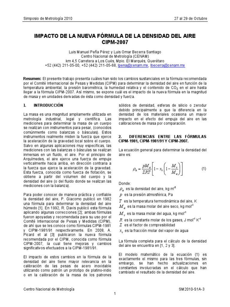 NUEVA FORMULA DENSIDAD AIRE.pdf | Densidad | Metrología