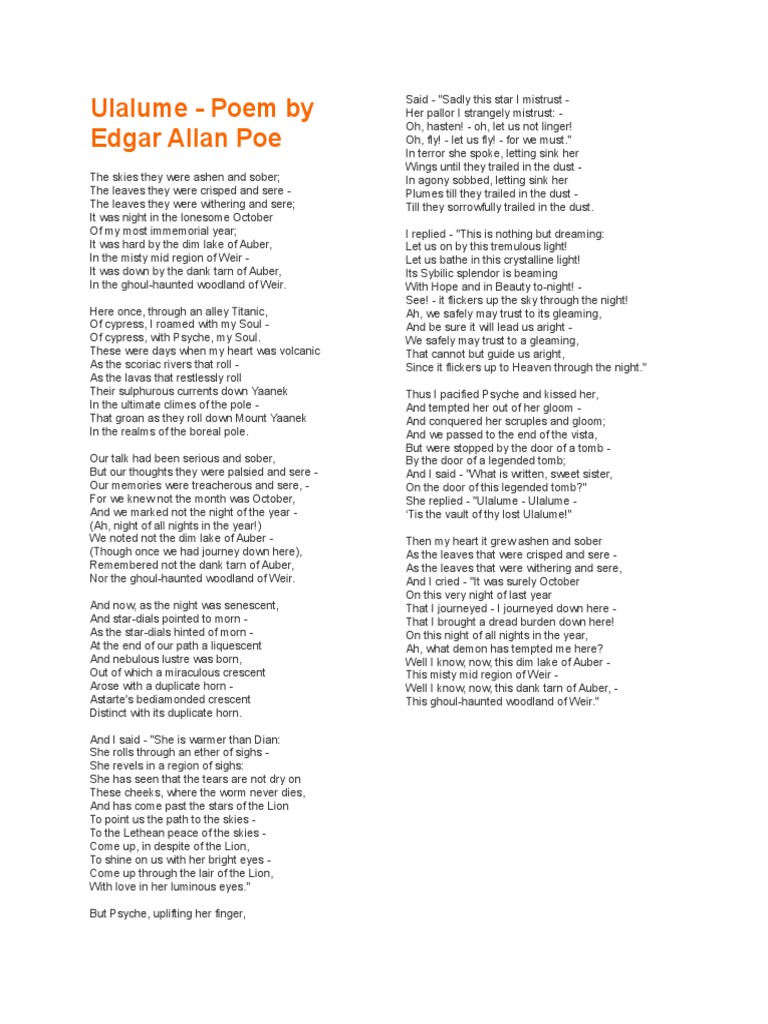 Ulalume - Poem by Edgar Allan Poe | PDF | Anonymous Works | Works Of ...