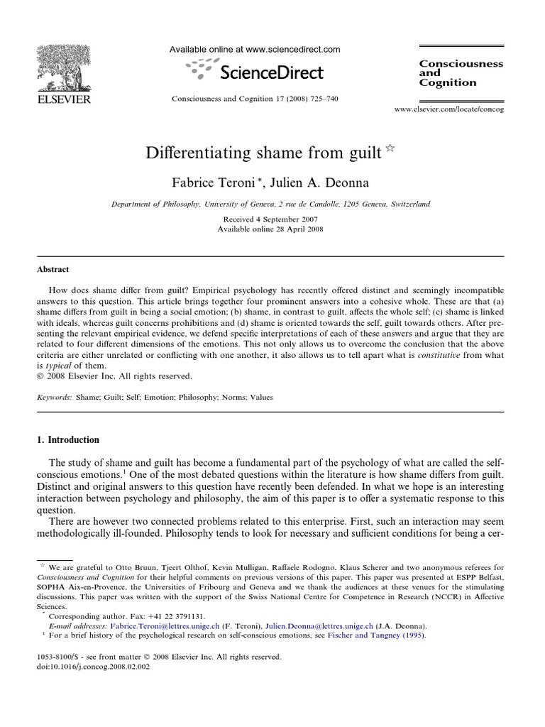 Shame Vs Guilt Dimensions Pdf Shame Norm Social