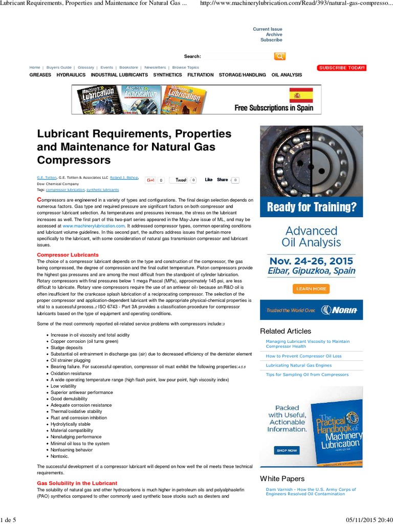 Lubricant Requirements, Properties and Maintenance For Natural Gas ...