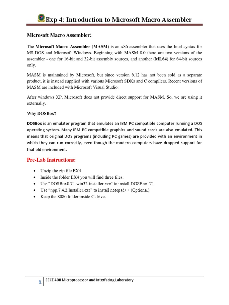 Exp 4: Introduction To Microsoft Macro Assembler | PDF | Computing ...