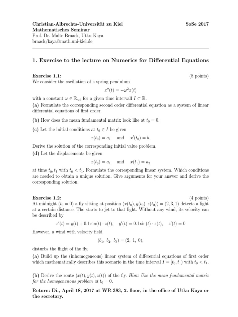 Differential Equations Exercises 2017 | PDF