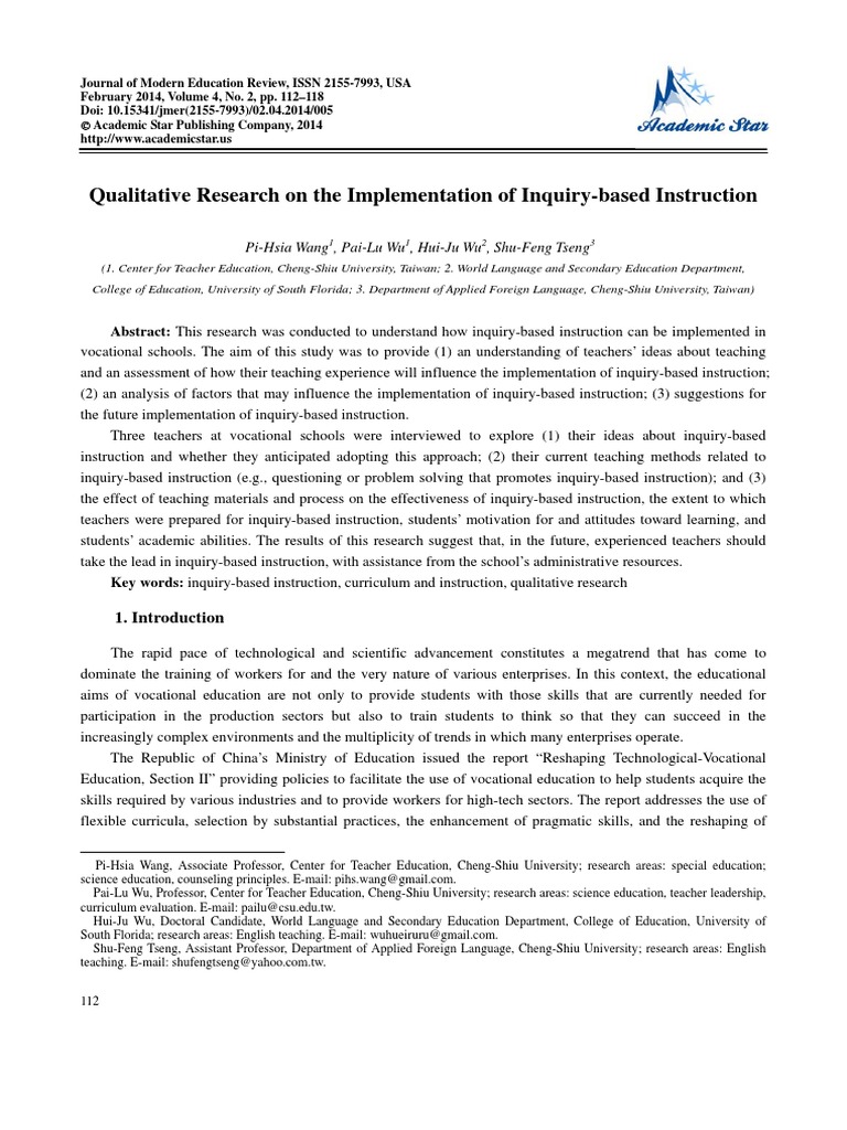 Qualitative Research On The Implementation of Inquiry-Based Instruction ...