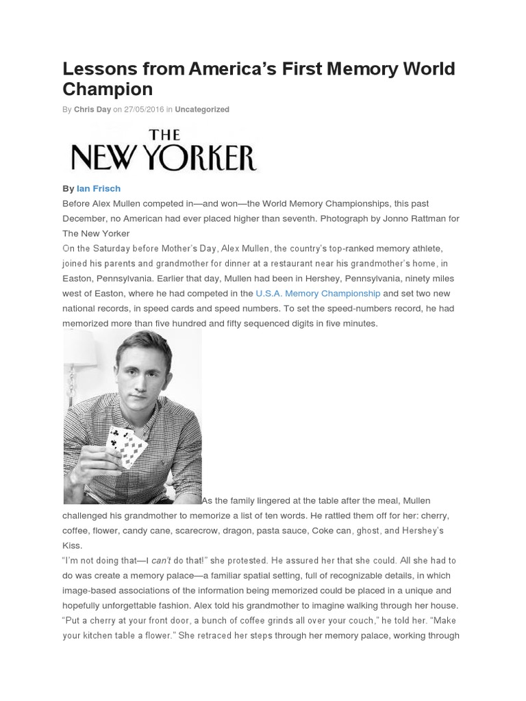 Lessons From America's First Memory World Champion: Ian Frisch | PDF ...