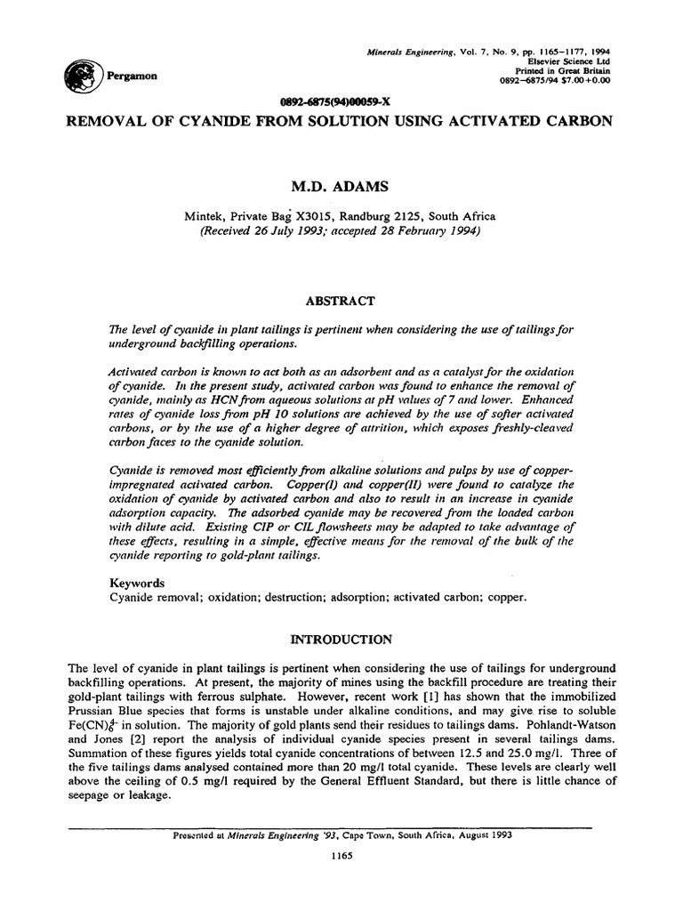 Cyanide Removal Using Activated Carbon | PDF | Cyanide | Copper