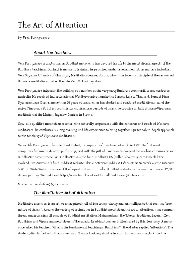 The Art of Attention | PDF | Meditation | Buddhist Meditation