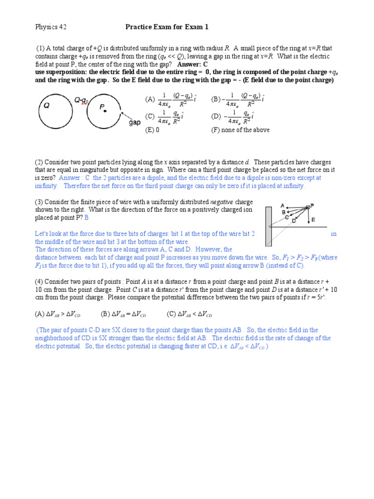 Physics 42 Exam 1 Practice Questions | PDF | Electric Field | Dipole