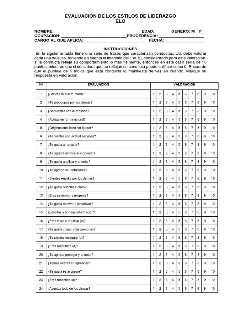 Prueba de Estilos de Liderazgo ELO | PDF | Sicología | Conceptos ...