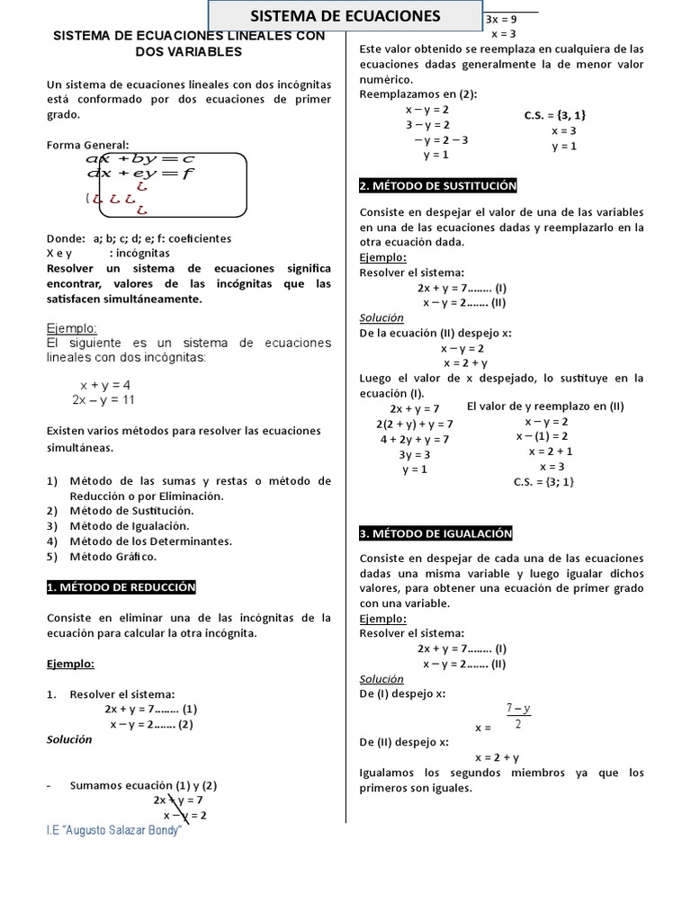 Hojas De Trabajo De Ecuaciones Lineales De Dos Variables