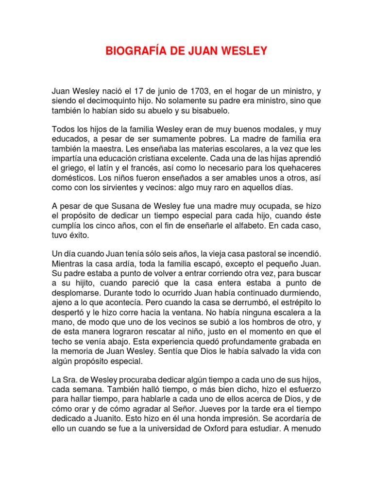 Biografía de Juan Wesley | PDF | Martin Luther | protestantismo