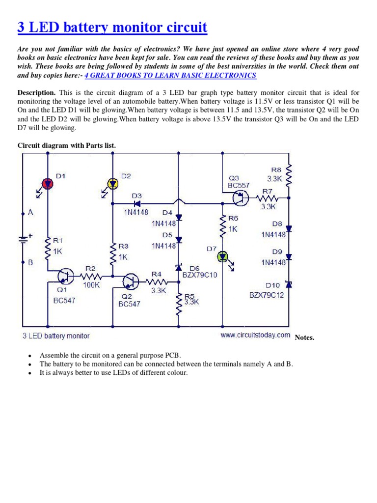3-LED Battery Voltage Monitor Circuit | PDF | Electronics | Electronic ...