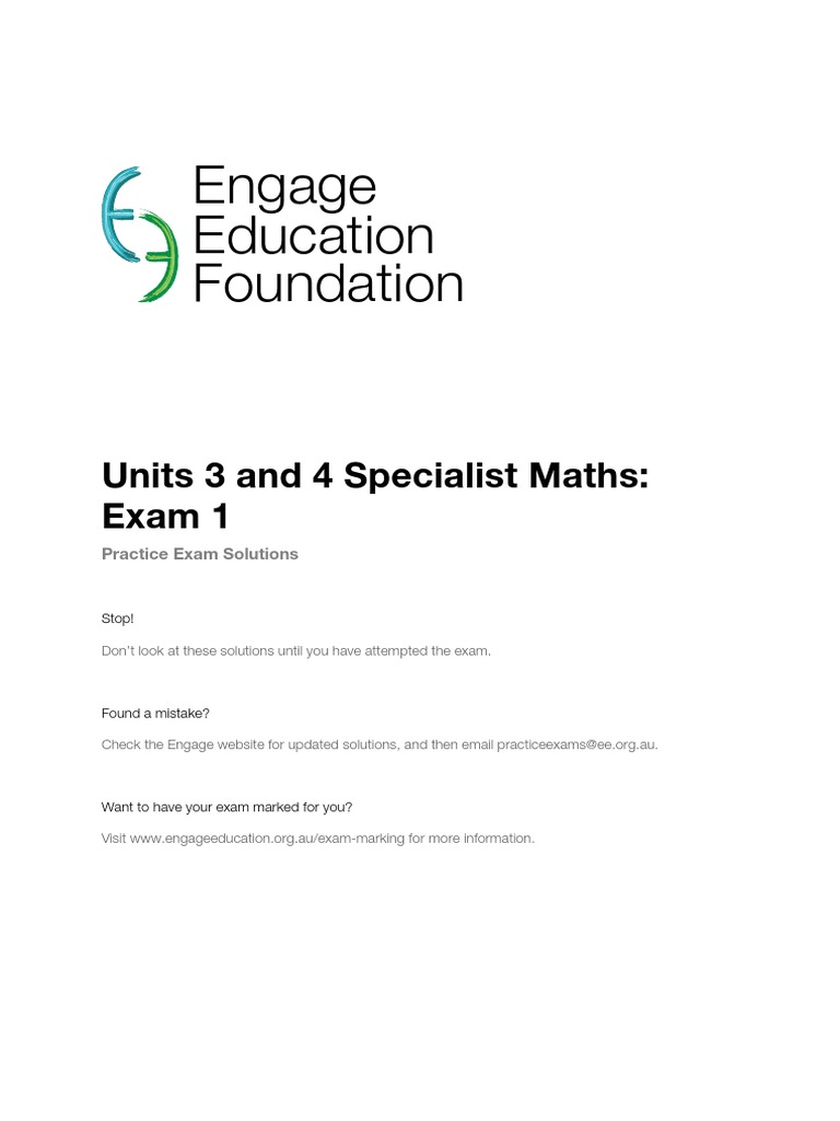 Specialist Maths Exam 1 Solutions | PDF | Logarithm | Analysis