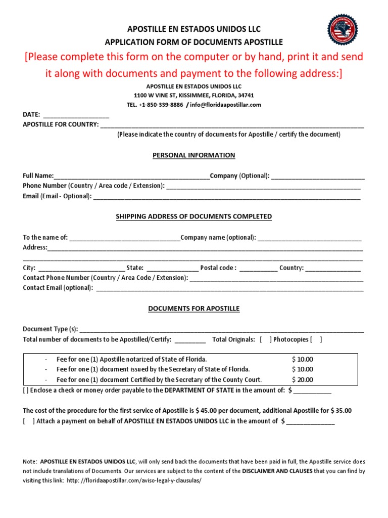 Apostille Services Application Form | PDF | Notary Public | Government