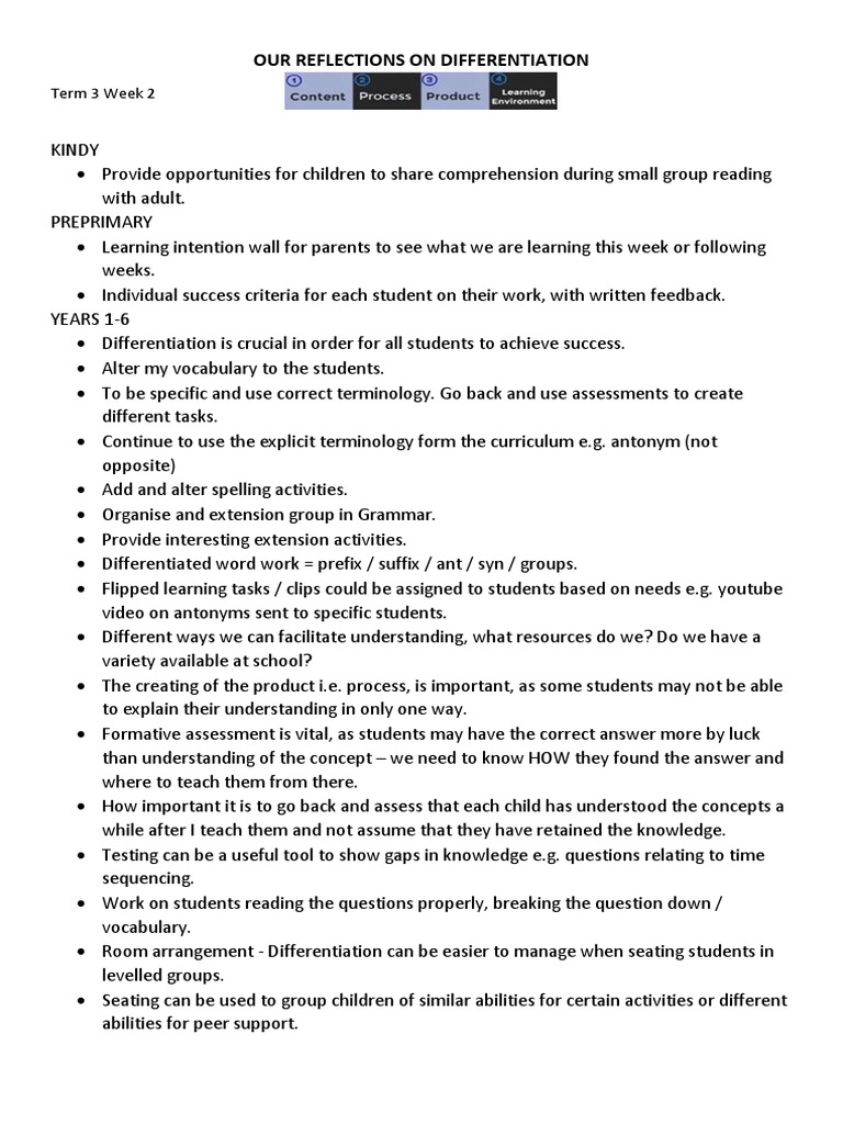 Reflections On Differentiation | PDF | Career & Growth | Language Arts ...