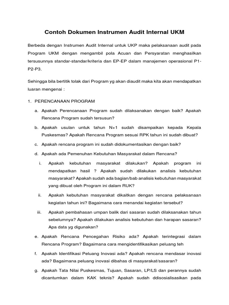 Contoh Dokumen Instrumen Audit Internal | PDF | Bisnis