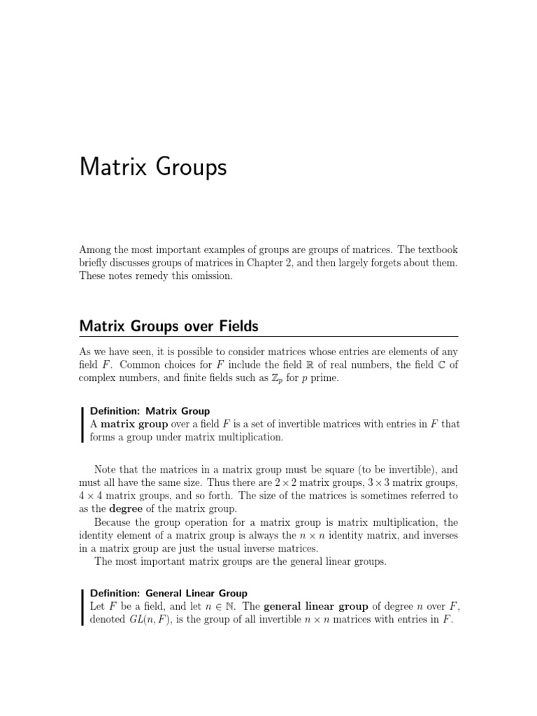 Matrix Groups | PDF | Group (Mathematics) | Matrix (Mathematics)