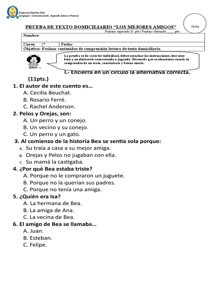 Prueba Los Mejores Amigos | PDF | Ocio