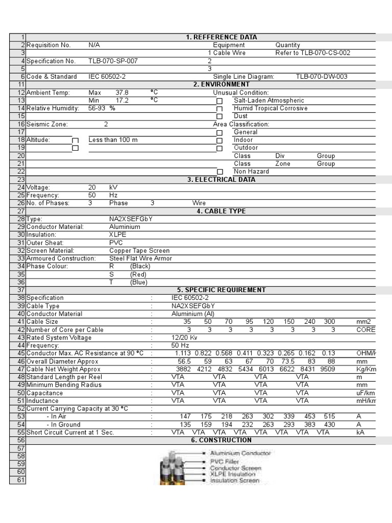 Power Cable Datasheet | PDF | Cable | Electrical Conductor