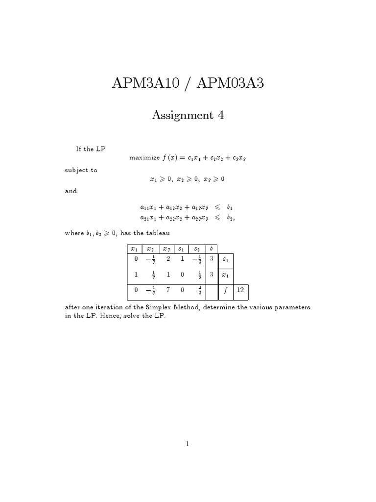 Simplex Method LP Assignment Guide | PDF