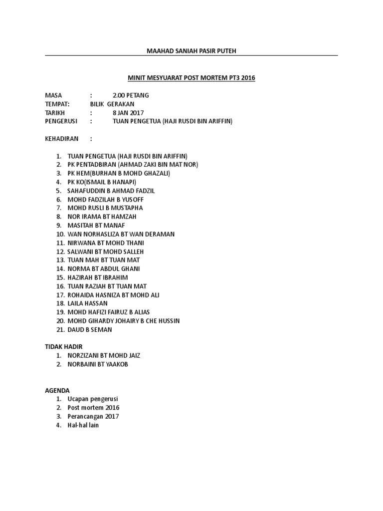 Minit Mesyuarat Post Mortem Pt3 2016 | PDF