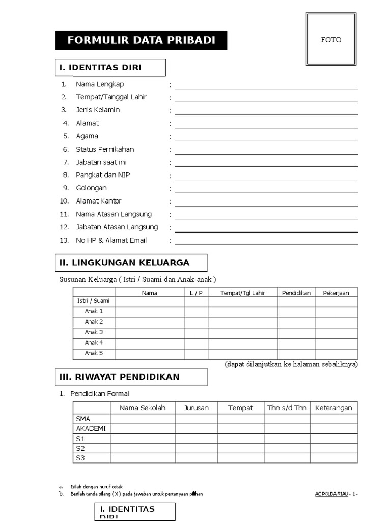 Form Isian Data Pribadi | PDF