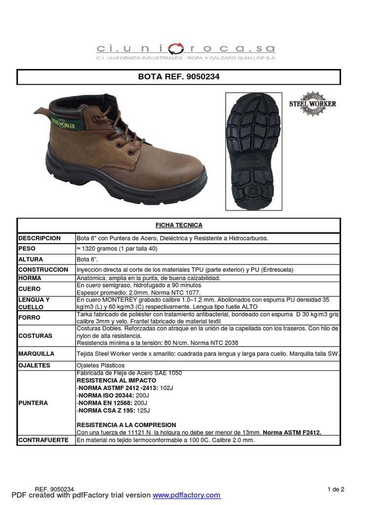 Ficha Tecnica Bota Dielectrica Hidroca Panamá | PDF | Sustancias químicas | Química