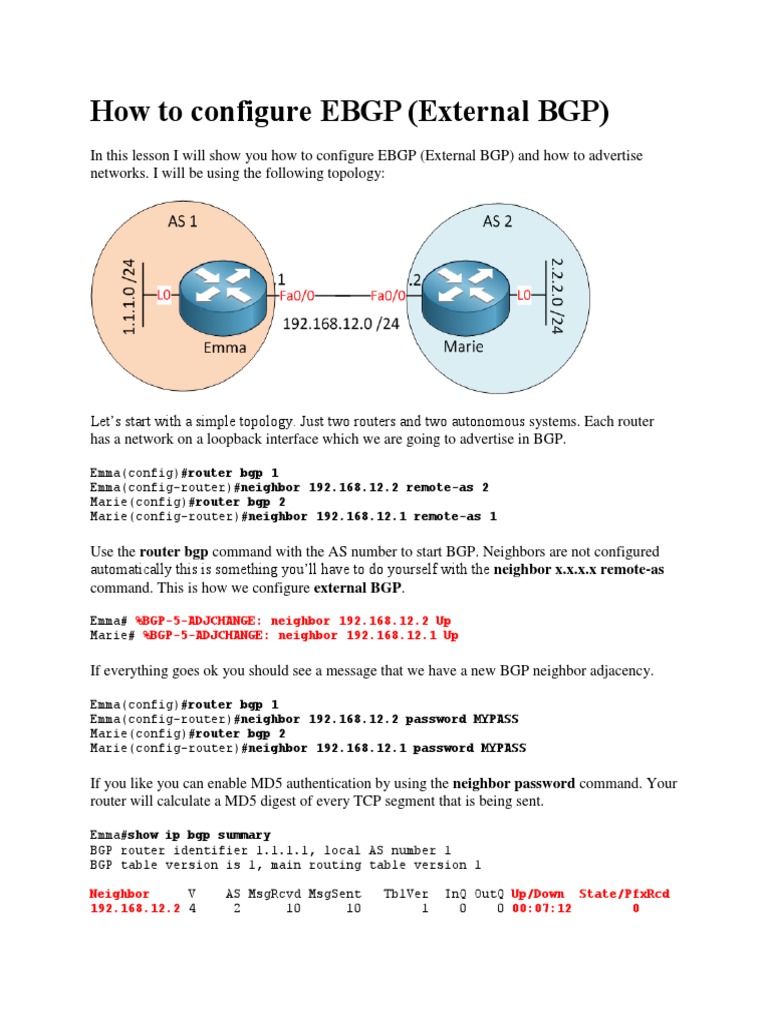 How To Configure EBGP | PDF | Ip Address | Router (Computing)