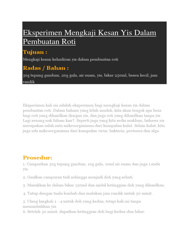 Kesan Yis dalam Pembuatan Roti | PDF