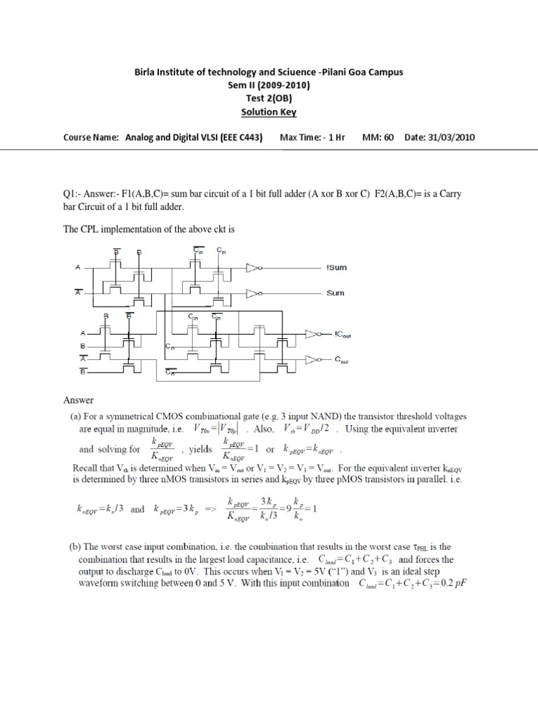 ADVD T2 2009-2010 Answer Key | PDF | Electrical Circuits | Electronic ...