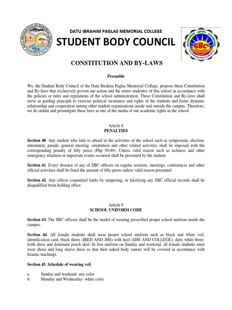 Student Body Council: Constitution and By-Laws | PDF | Trousers ...