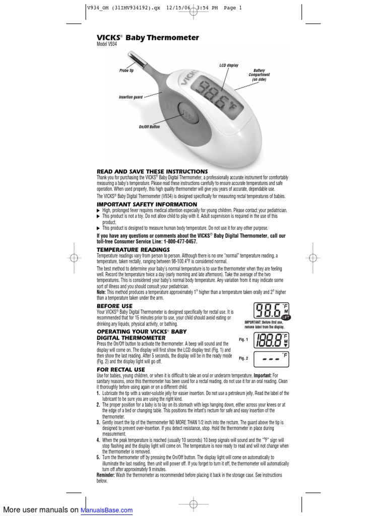 Vicks Baby Thermometer: More User Manuals On | PDF | Rectum | Thermometer