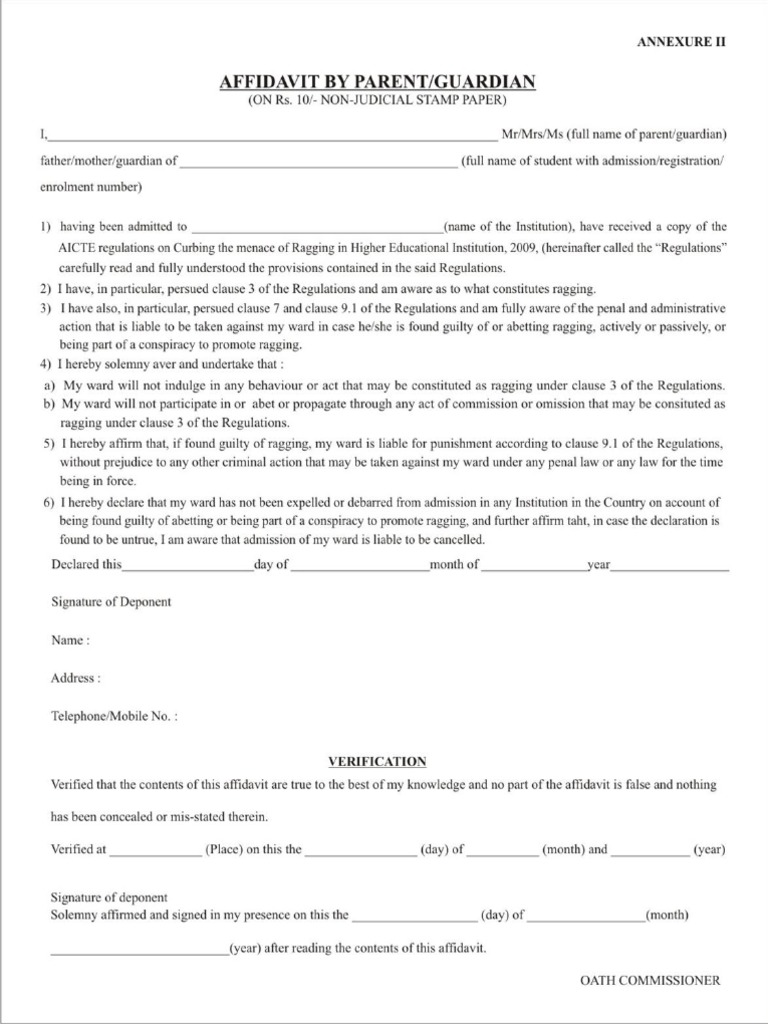 Affidavit by Parents Guardian | PDF