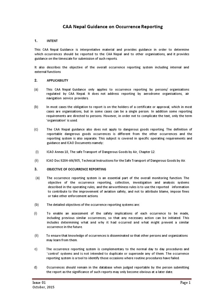 CAA Nepal Guidance On Occurrence Reporting | PDF | Air Traffic Control ...