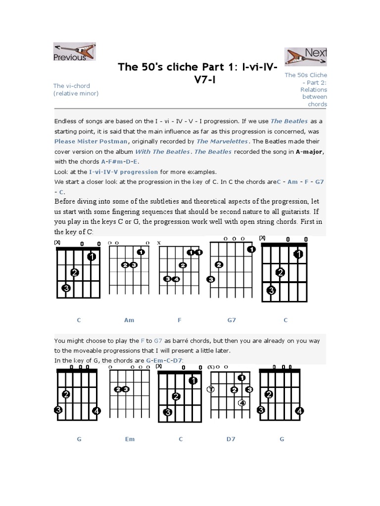 50s Cliché Chord Progressions Guide | PDF | Music Theory | Elements Of ...
