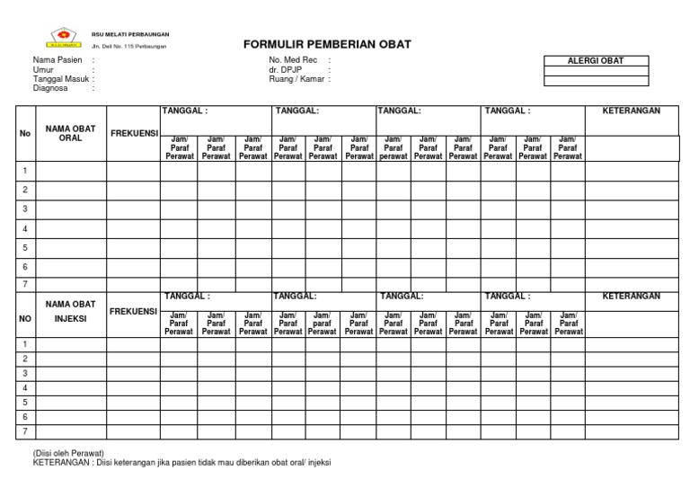 Formulir Pemberian Obat Pasien Rawat Inap | PDF | Sains & Matematika
