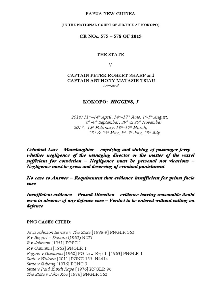 Rabaul Queen Manslaughter Verdict | PDF | Manslaughter | Negligence