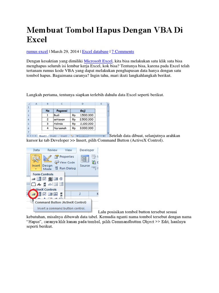 Membuat Tombol Hapus Dengan VBA Di Excel | PDF